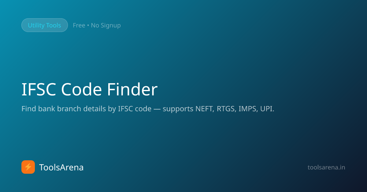 IFSC Code Finder - Search Bank Branch Details Online | ToolsArena